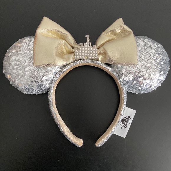 Disney | Accessories | Authentic Disney Silver Sequined Castle Ears ...